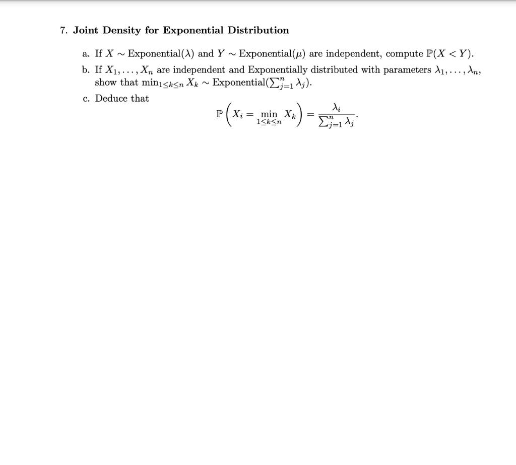Solved 7. Joint Density for Exponential Distribution a. If | Chegg.com