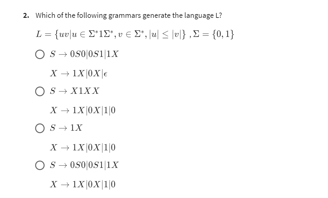 Solved 2. Which of the following grammars generate the | Chegg.com