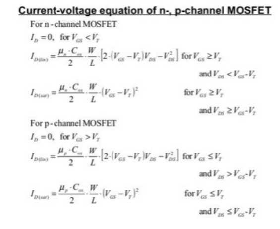 Solved Current-voltage equation of n-. p-channel MOSFET For | Chegg.com