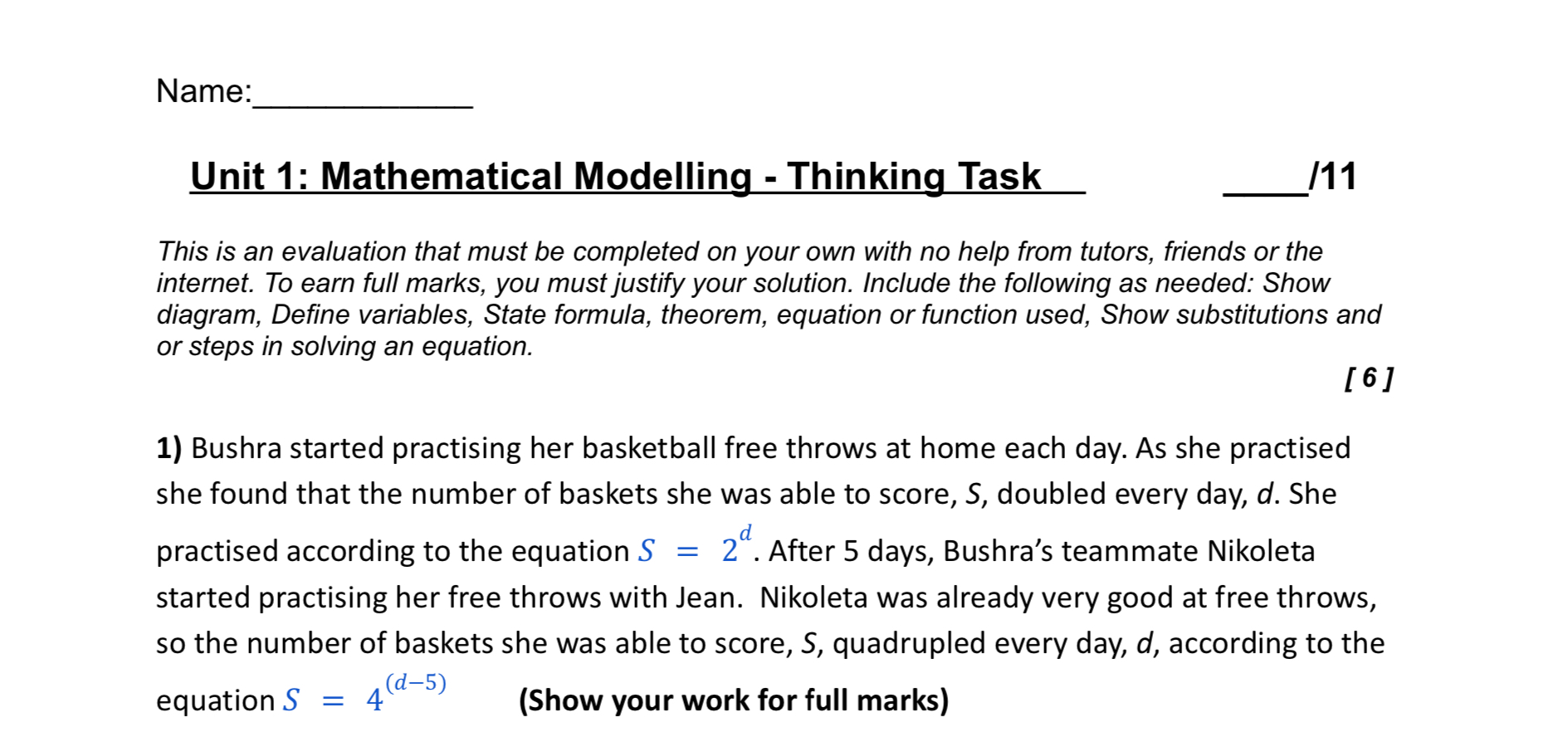 Solved Unit 1: Mathematical Modelling - Thinking Task I11 | Chegg.com