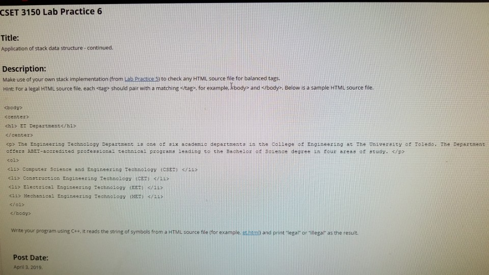 Solved t Description: Part l: Implement stack using array | Chegg.com