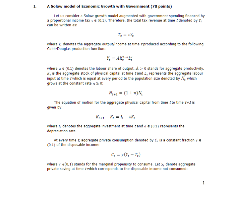 Solved A Solow model of Economic Growth with Government (70 | Chegg.com