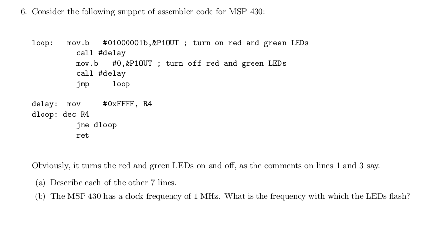 6. Consider the following snippet of assembler code | Chegg.com