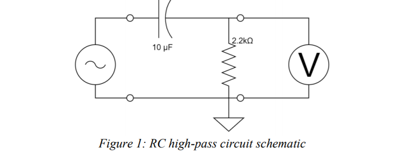 Solved 2.2k 10 pF V Figure 1: RC high-pass circuit schematic | Chegg.com