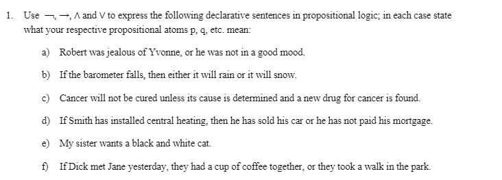 Solved 1. Use 7 A and V to express the following declarative | Chegg.com