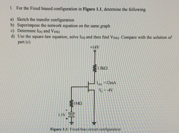 Solved 1. For the Fixed biased configuration in Figure 1.1, | Chegg.com