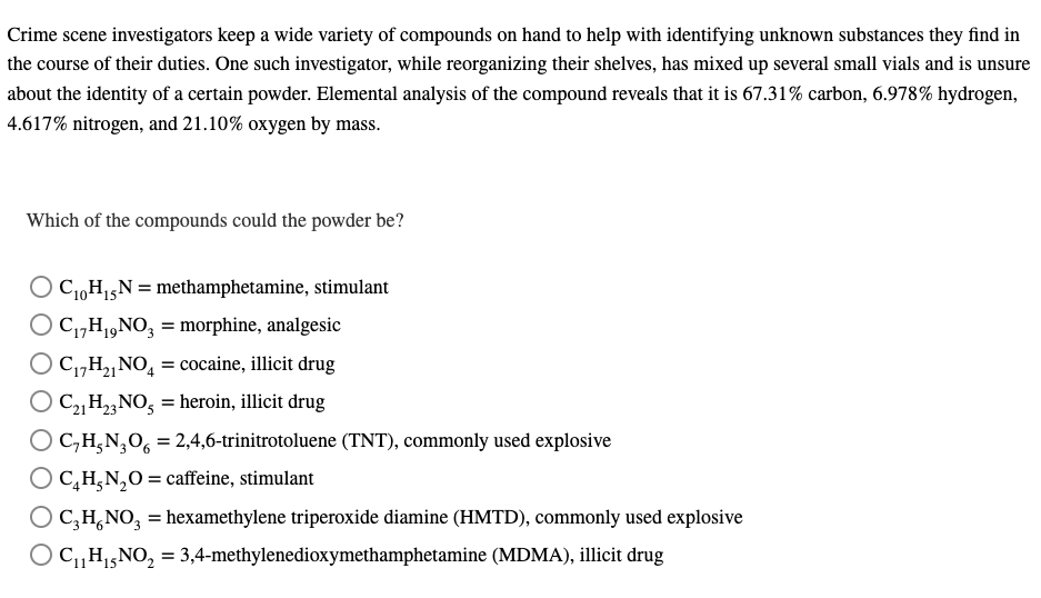 Solved Crime scene investigators keep a wide variety of | Chegg.com