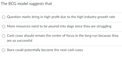 Solved The BCG model suggests that Question marks bring in | Chegg.com