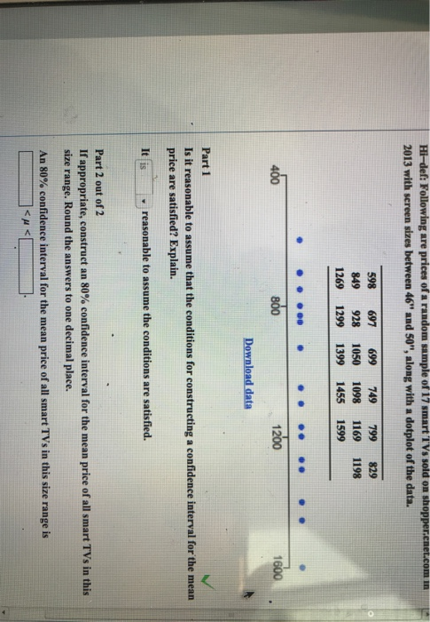 Solved construct an 80% confidencd interval for tge mean | Chegg.com