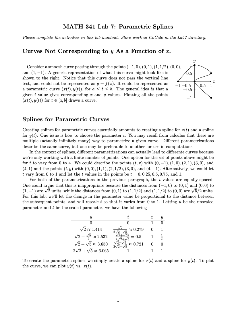 MATH 341 Lab 7: Parametric Splines Please complete | Chegg.com