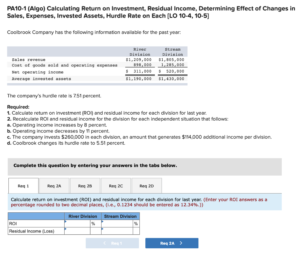 Solved PA10-1 (Algo) Calculating Return on Investment, | Chegg.com