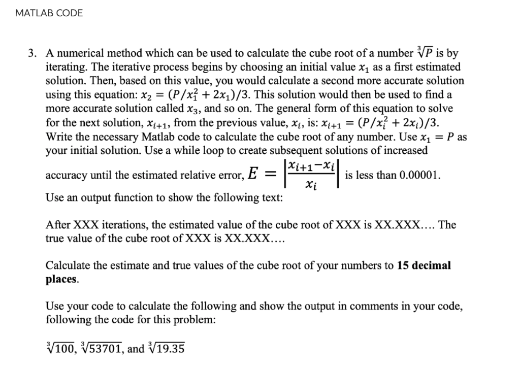 MATLAB CODE 3. A numerical method which can be used | Chegg.com