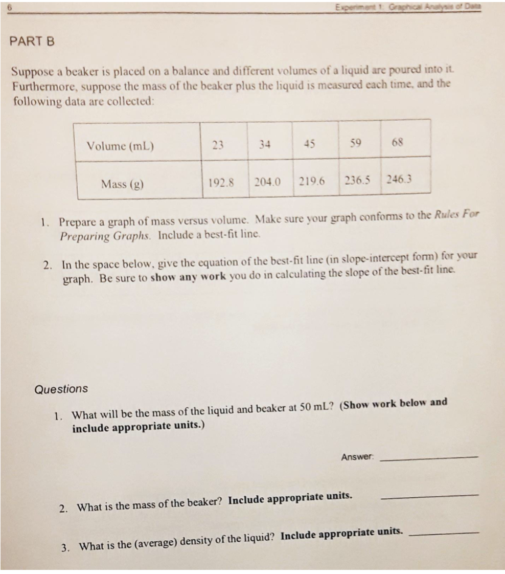 Solved EXPERIMENT 1 GRAPHICAL ANALYSIS OF DATA PURPOSE In an | Chegg.com
