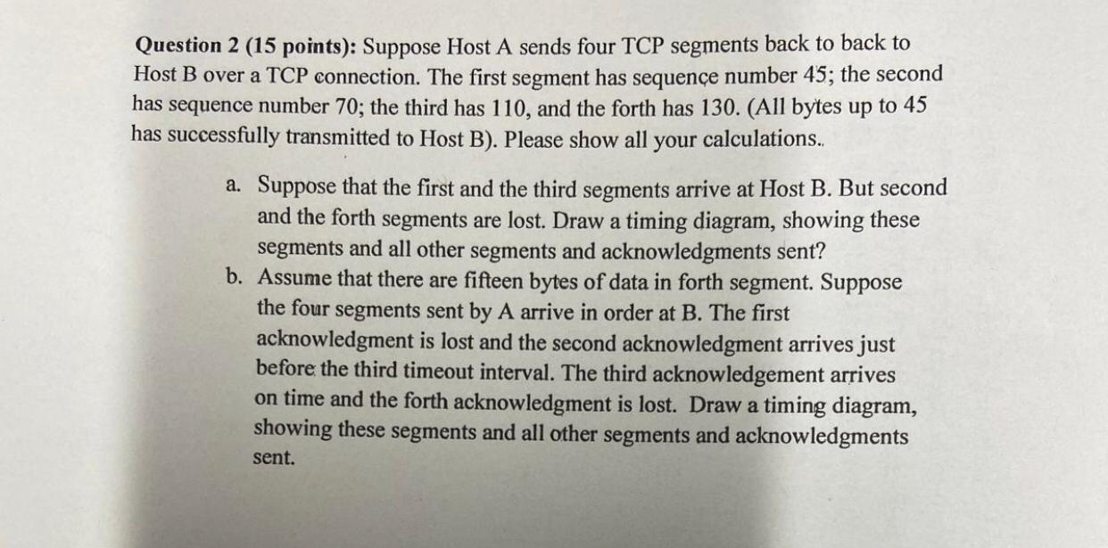 Solved Question 2 (15 ﻿points): Suppose Host A sends four | Chegg.com