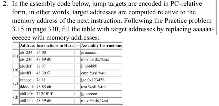 Solved 2. In the assembly code below, jump targets are | Chegg.com
