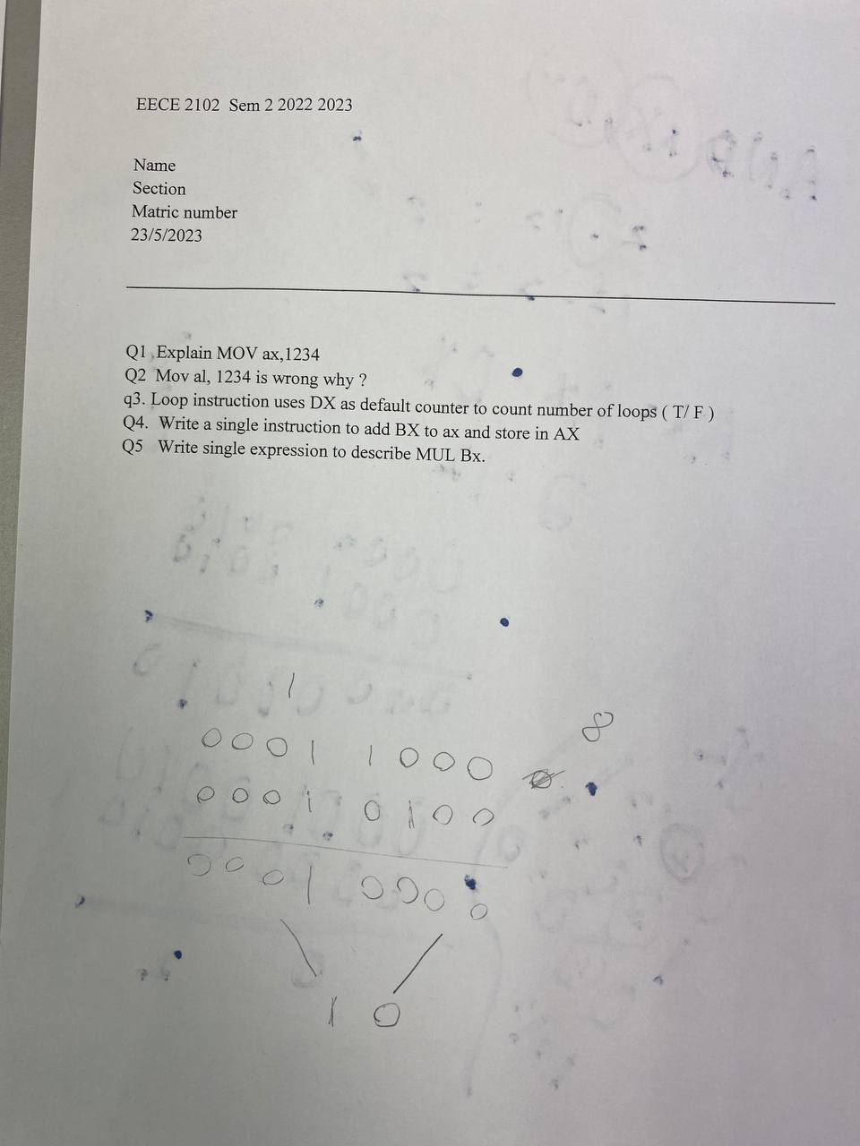 Solved Q1. Explain MOV ax, 1234 Q2 Mov al, 1234 is wrong | Chegg.com