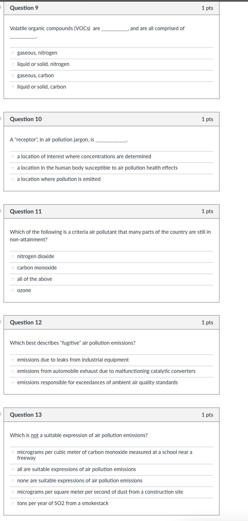 Solved Question 9 1 pts Volatile organic compounds (VOCs) | Chegg.com