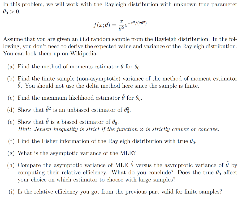 In this problem, we will work with the Rayleigh | Chegg.com