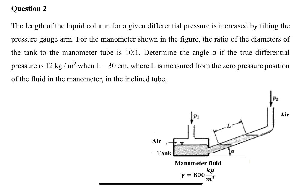 Solved Question 2 The length of the liquid column for a | Chegg.com