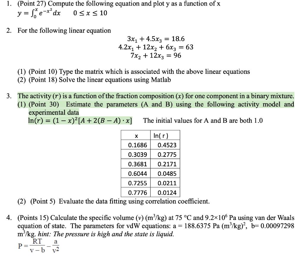 Solved 1. (Point 27) Compute the following equation and plot | Chegg.com