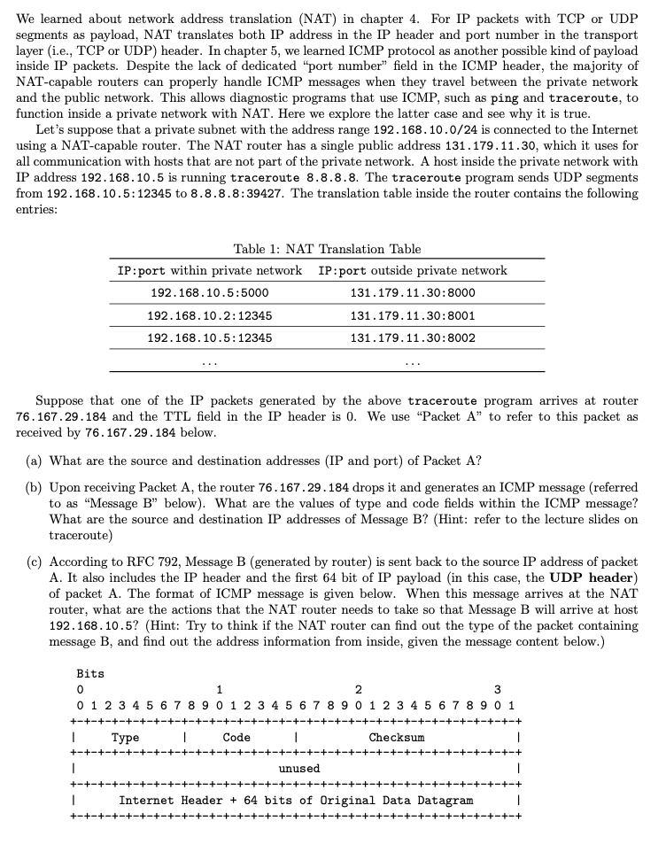 Solved We learned about network address translation (NAT) in | Chegg.com
