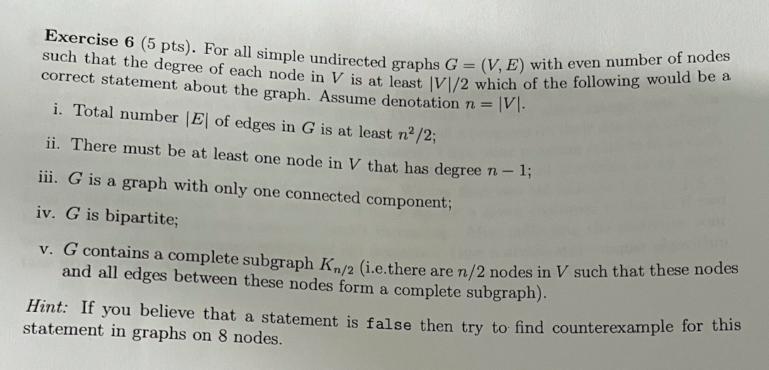 Solved Exercise 6 5 Pts For All Simple Undirected Graphs 