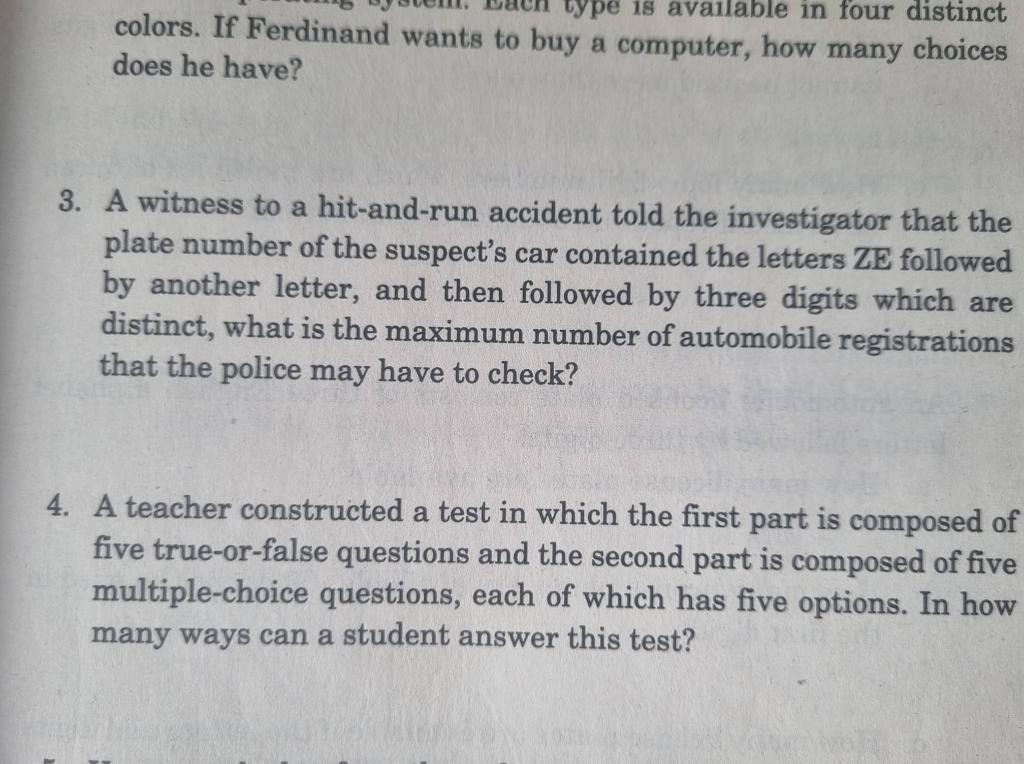 Solved colors. If Ferdinand wants to buy a computer, how | Chegg.com