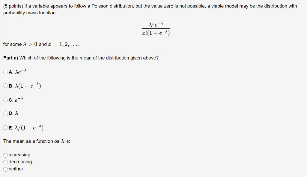 Solved (5 points) If a variable appears to follow a Poisson | Chegg.com