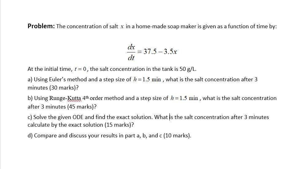 Solved Problem: The concentration of salt x in a home-made | Chegg.com