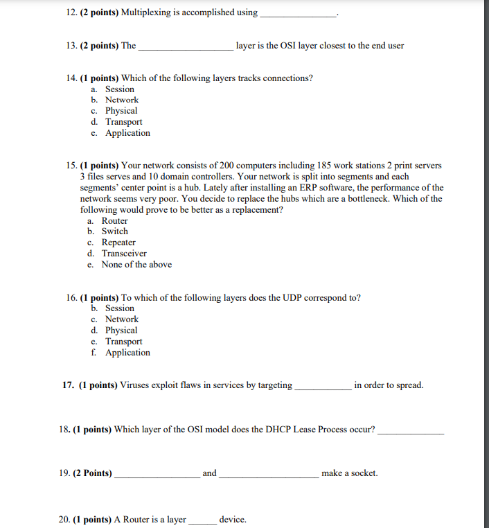 Solved 1. (5 points) The OSI Reference Model describes a | Chegg.com