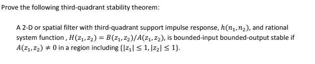Solved Prove the following third-quadrant stability theorem: | Chegg.com