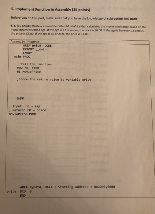 5. Implement Function in Assembly (35 points) Before | Chegg.com