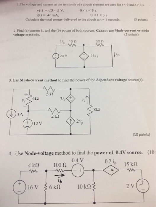 Solved 1 .The voltage and current at the terminals of a | Chegg.com