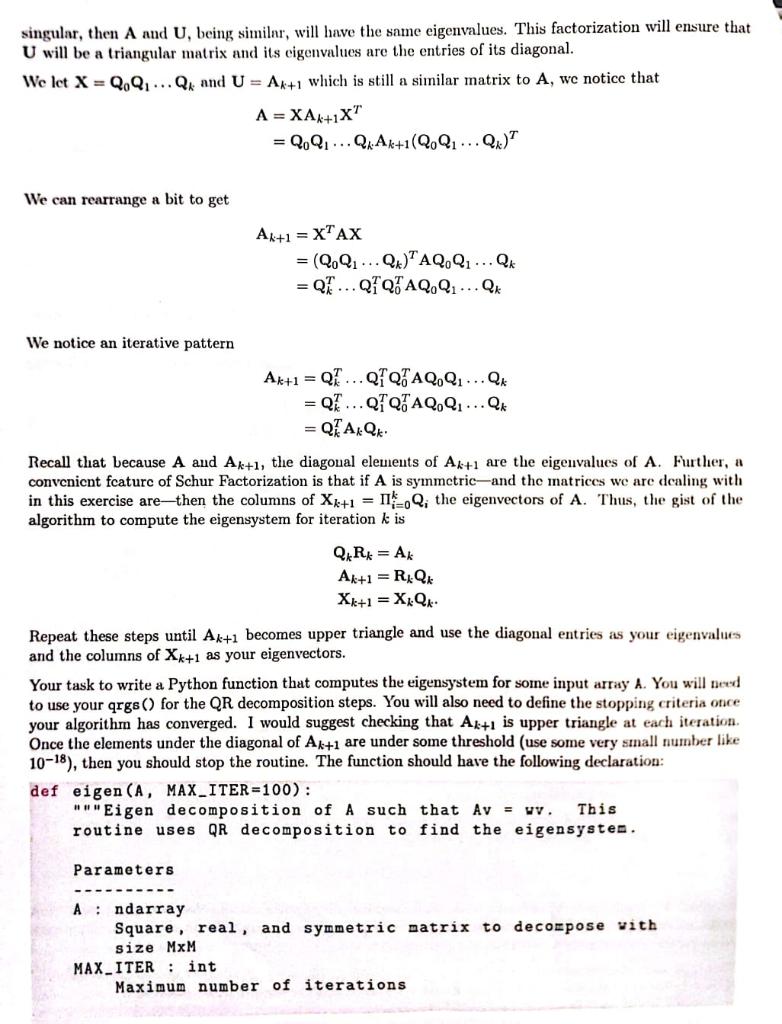 Solved Write the eigen(A, MAX_ITER = 100) Function and test | Chegg.com
