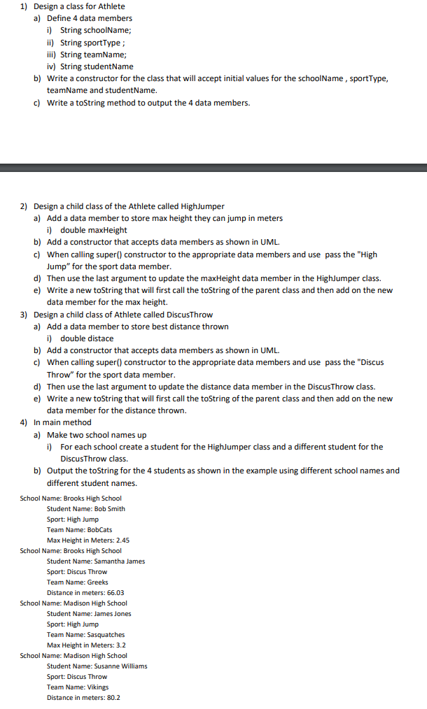 Solved Athlete - String studentName; - String schoolName; - | Chegg.com