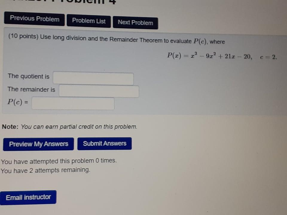 Solved Previous Problem Problem List Next Problem (10 | Chegg.com