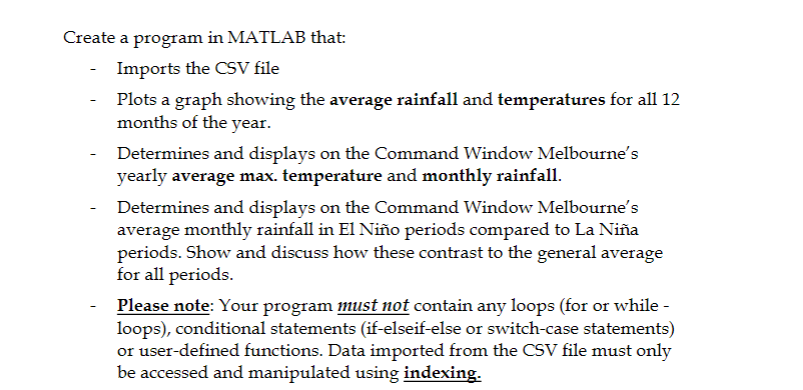 Solved Create a program in MATLAB that: - Imports the CSV | Chegg.com