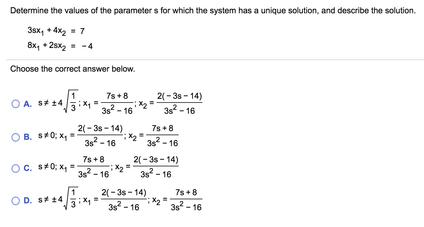 Solved Determine The Values Of The Parameter S For Which The