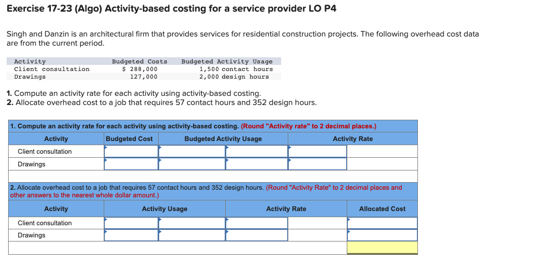 Solved Exercise 17-23 (Algo) Activity-based costing for a | Chegg.com