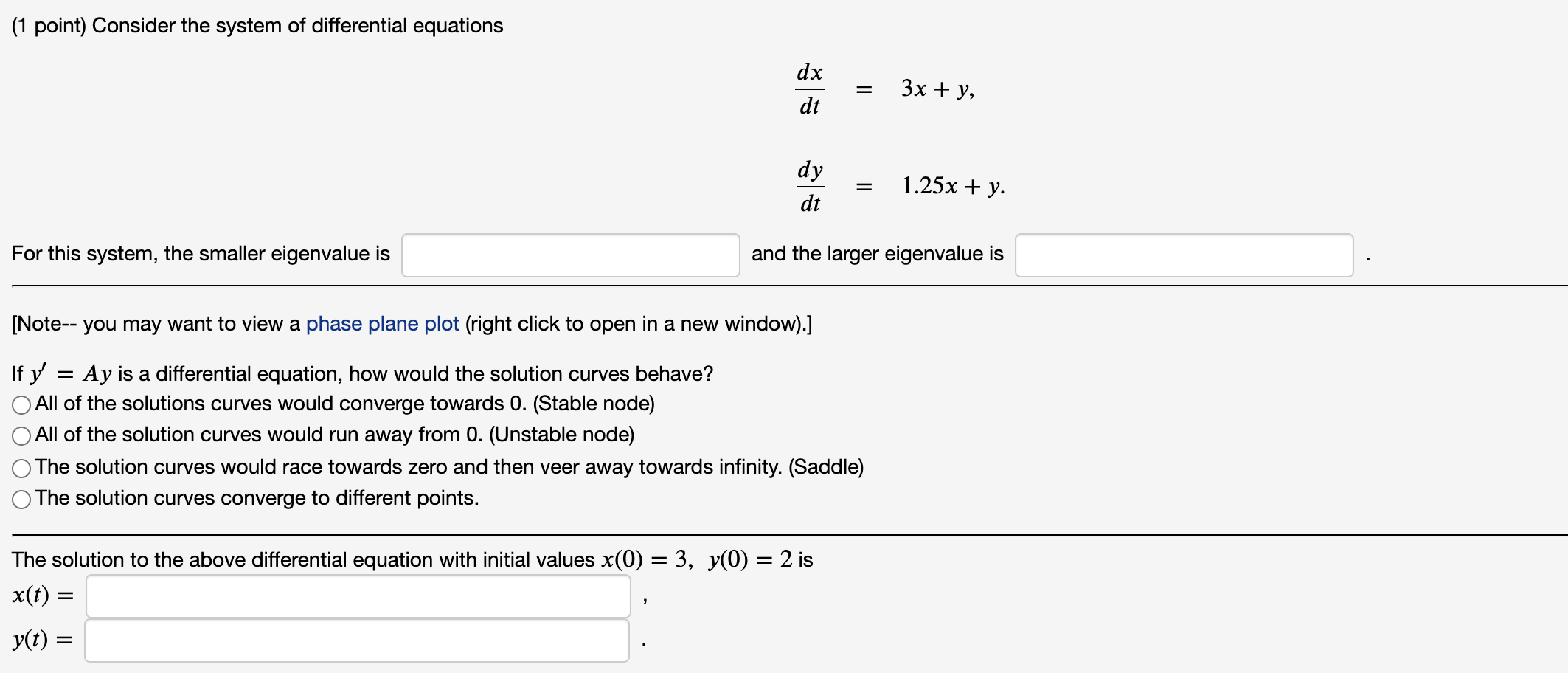 Solved 1 Point Consider The System Of Differential