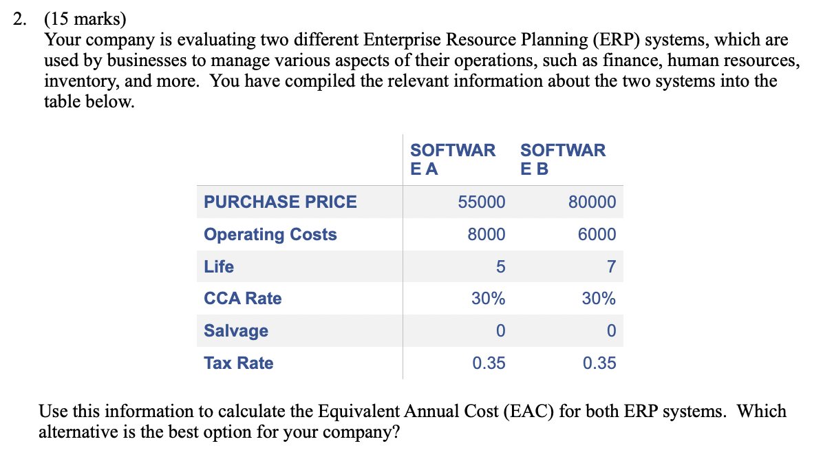 Solved (15 marks) Your company is evaluating two different | Chegg.com