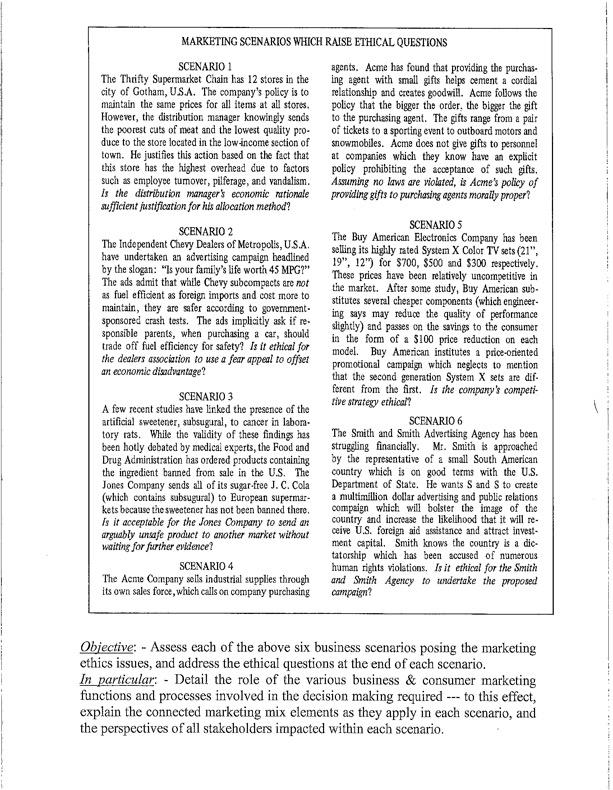 Solved MARKETING SCENARIOS WHICH RAISE ETHICAL QUESTIONS | Chegg.com