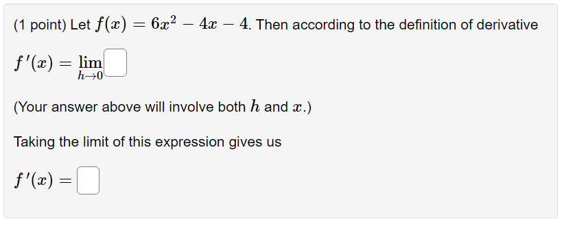 Solved (1 point) Let f(x)=6x2−4x−4. Then according to the | Chegg.com