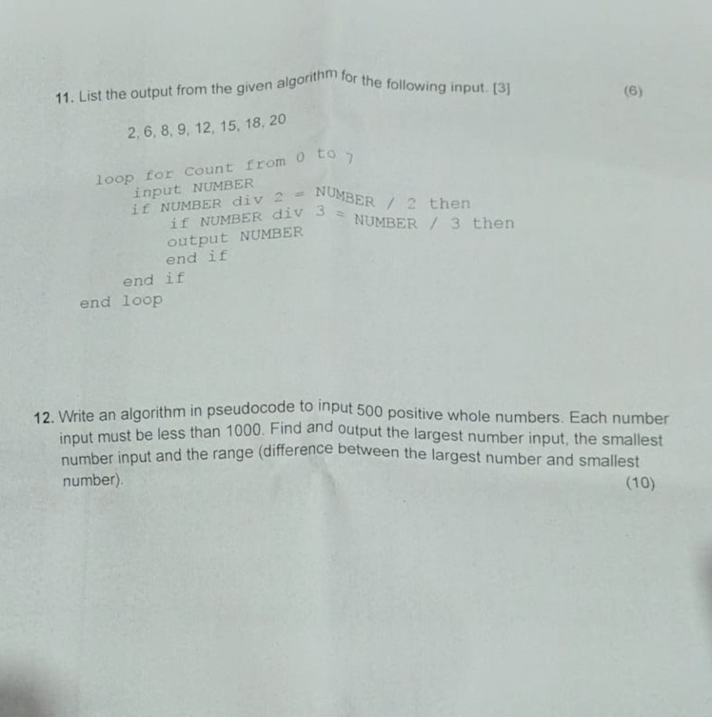 Solved 11. List the output from the given algorithm for the | Chegg.com