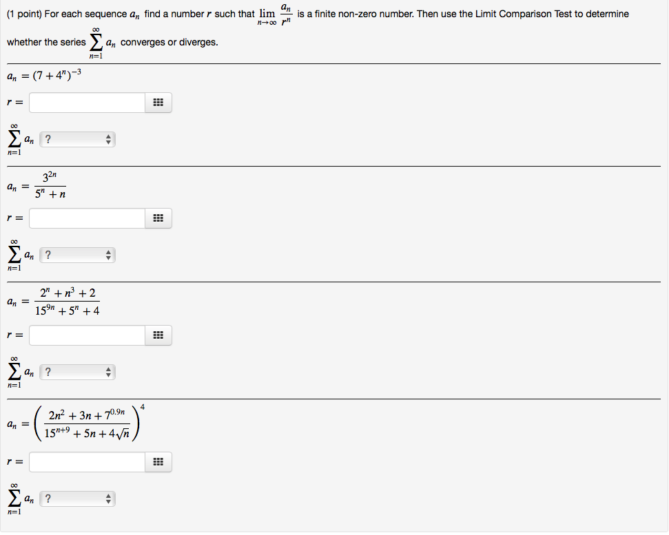 Solved α (1 point) For each sequence an find a number r such | Chegg.com