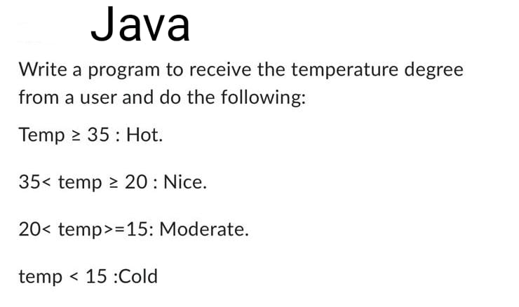 Solved Write a program to receive the temperature degree | Chegg.com