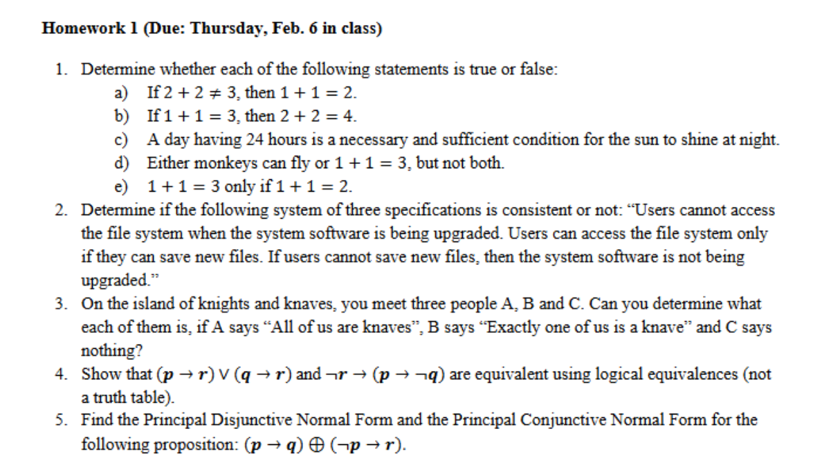 Solved Homework 1 (Due: Thursday, Feb. 6 in ﻿class)Determine | Chegg.com