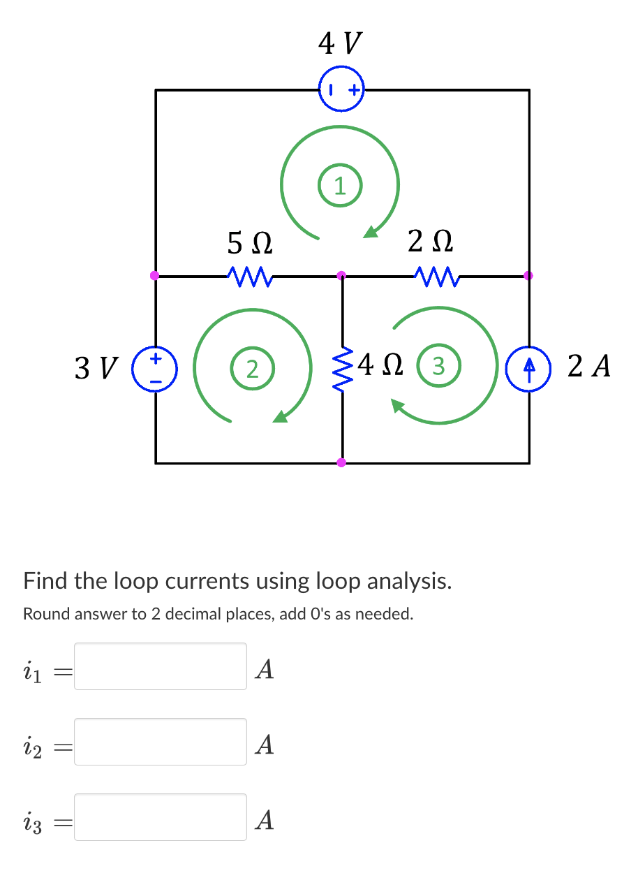 Solved Find the loop currents using loop analysis. Round | Chegg.com
