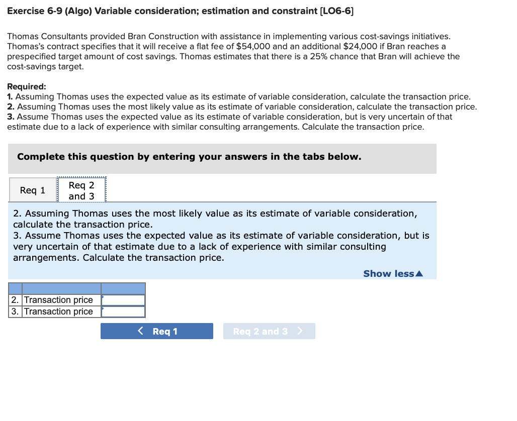 Solved Exercise 6-9 (Algo) Variable consideration; | Chegg.com