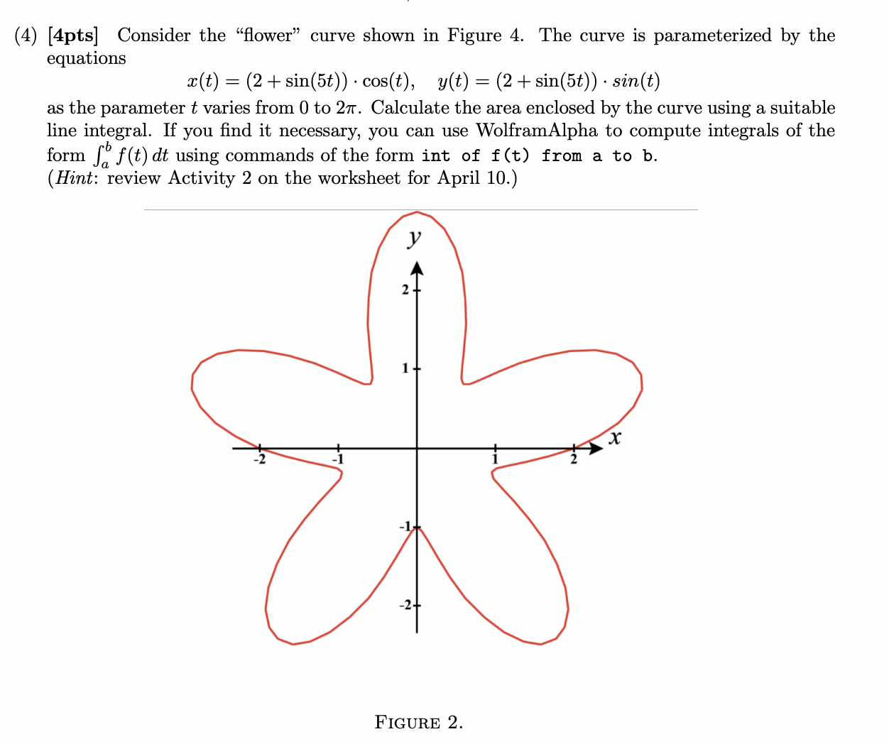 Solved (4) [4pts] ﻿Consider the "flower" curve shown in | Chegg.com